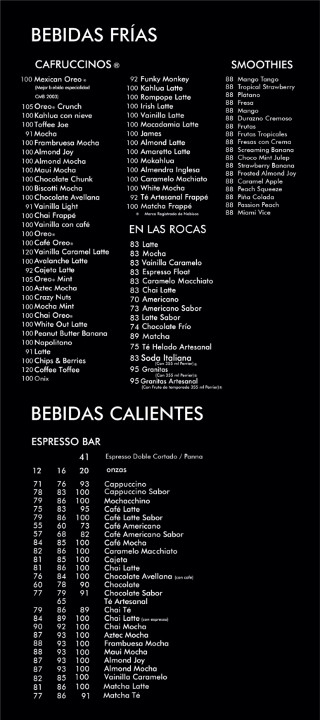 Menu - Experiencias Baristi
